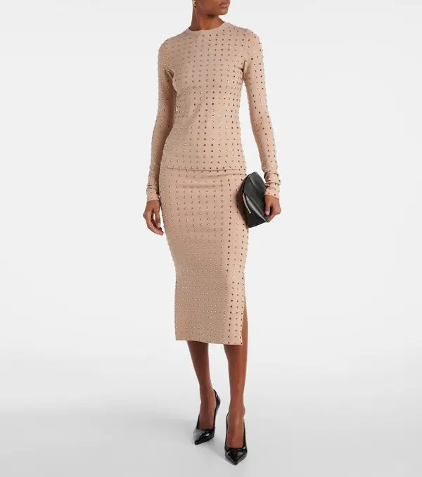 Sportmax Nome Crystal-embellished Midi Skirt - Beige