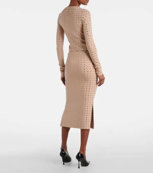 Sportmax Nome Crystal-embellished Midi Skirt - Beige