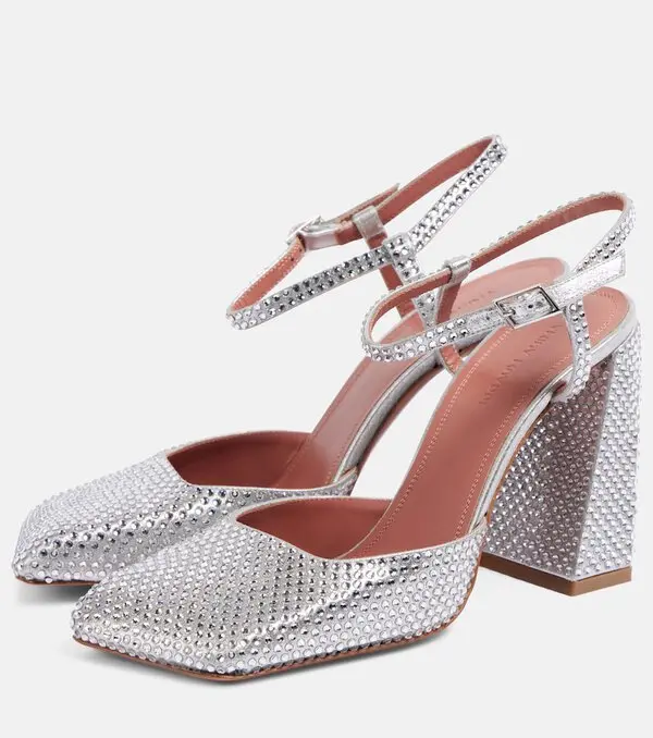 Amina Muaddi Charlotte Crystal-embellished Satin Pumps