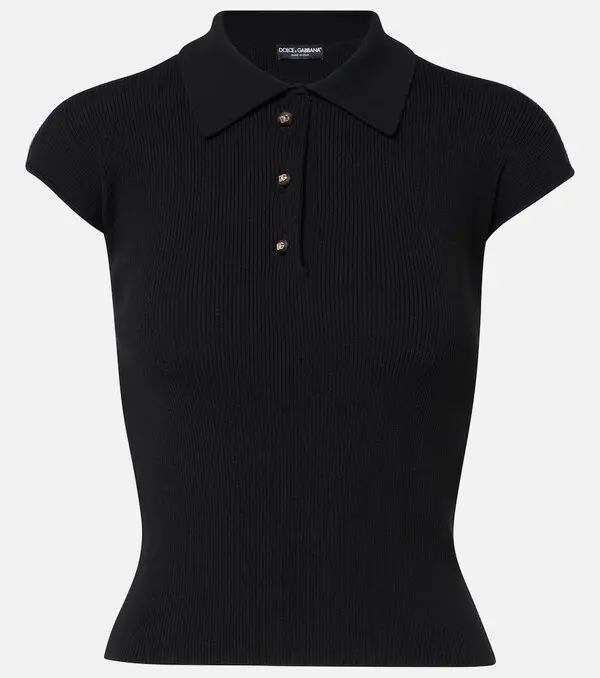 Dolce & Gabbana Ribbed-knit Polo Shirt - Black