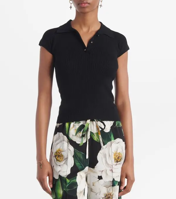 Dolce & Gabbana Ribbed-knit Polo Shirt - Black