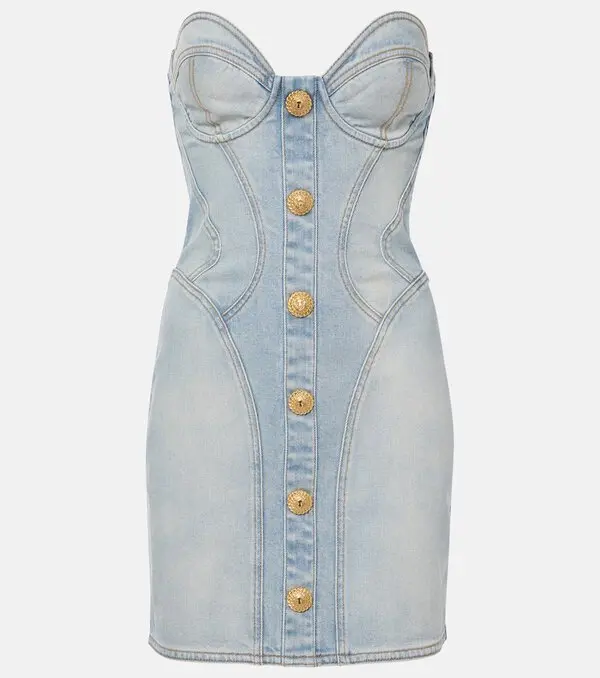 Balmain Denim Bustier Mini Dress