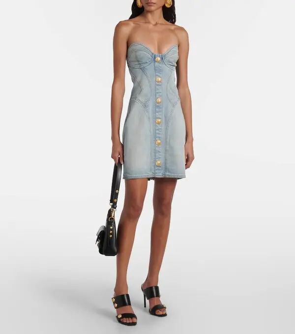 Balmain Denim Bustier Mini Dress