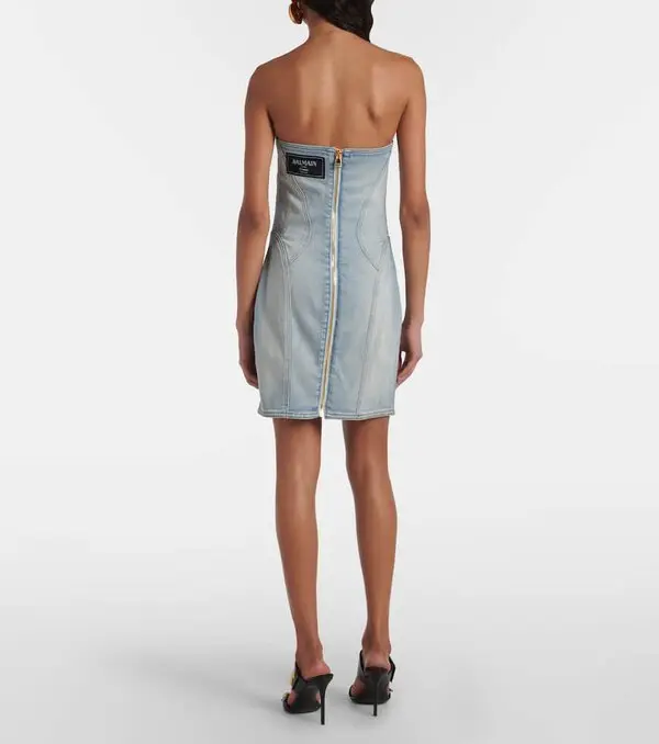 Balmain Denim Bustier Mini Dress