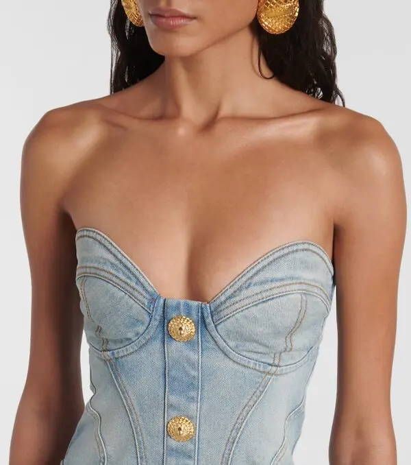 Balmain Denim Bustier Mini Dress
