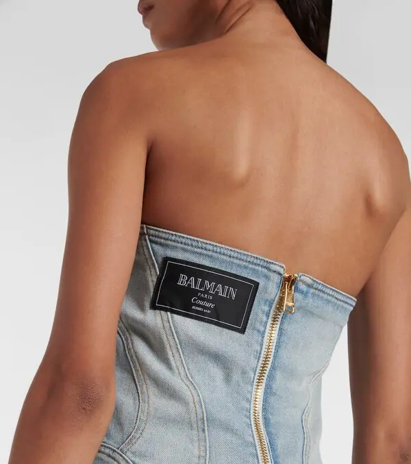 Balmain Denim Bustier Mini Dress