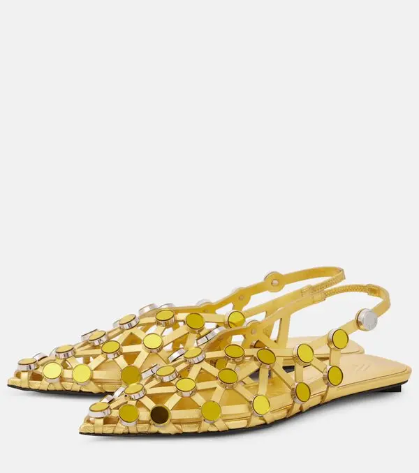 Attico Grid Metallic Leather Slingback Flats - Gold
