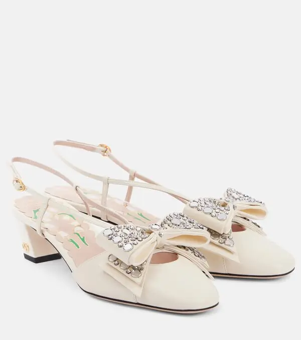 Valentino Garavani Bowow 45 Embellished Slingback Pumps - White