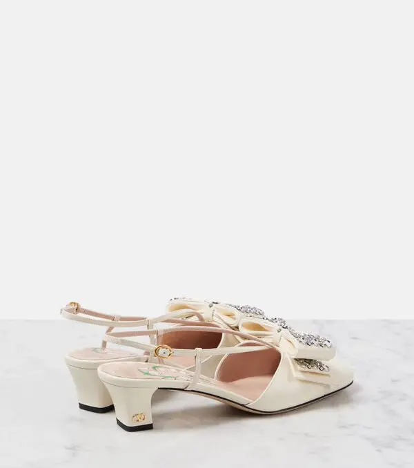Valentino Garavani Bowow 45 Embellished Slingback Pumps - White