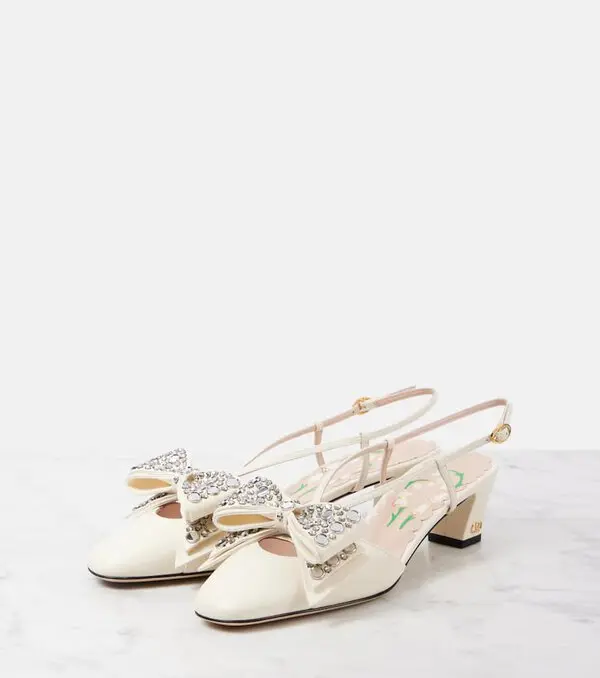 Valentino Garavani Bowow 45 Embellished Slingback Pumps - White