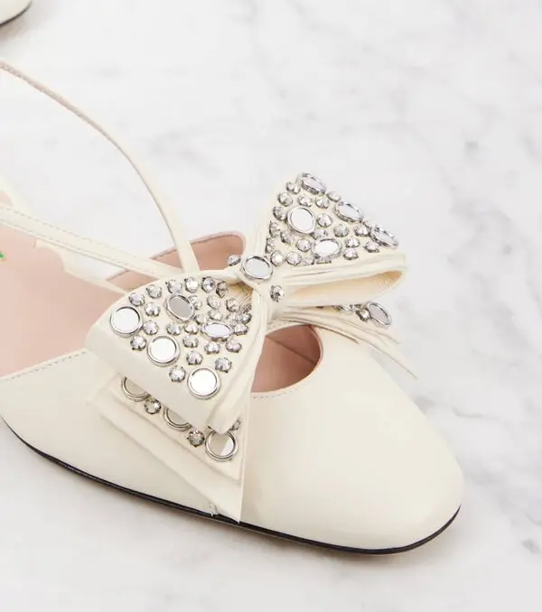 Valentino Garavani Bowow 45 Embellished Slingback Pumps - White