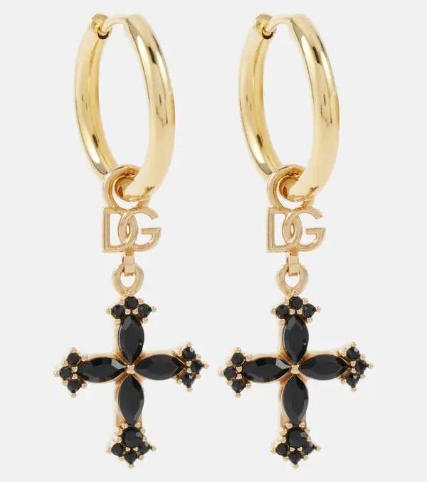 Dolce & Gabbana Dg Cross Embellished Hoop Earrings - Gold