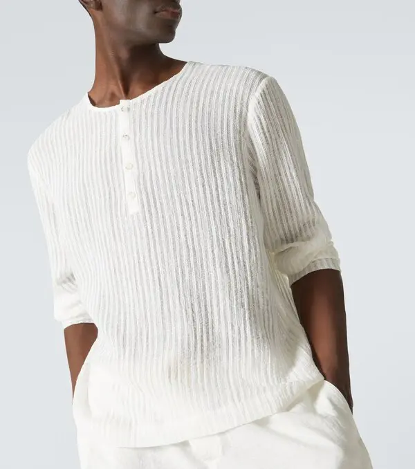 Commas Striped Henley Shirt - White