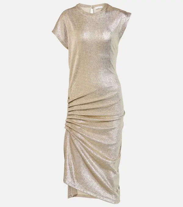 Rabanne Asymmetric Draped Midi Dress - Metallic