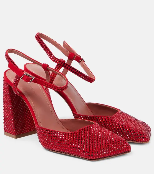 Amina Muaddi Charlotte Crystal 95 Suede Pumps