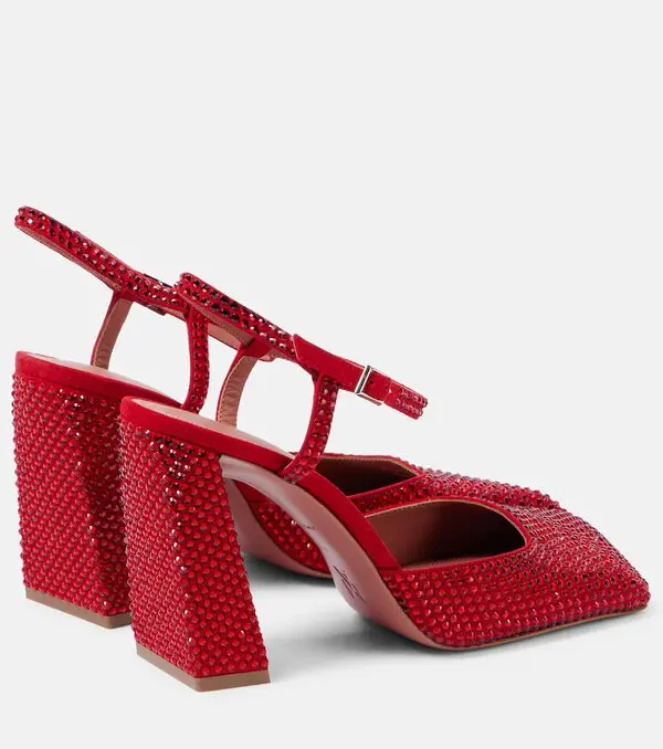 Amina Muaddi Charlotte Crystal 95 Suede Pumps