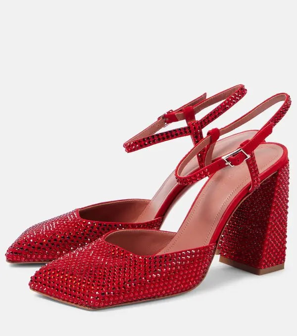 Amina Muaddi Charlotte Crystal 95 Suede Pumps