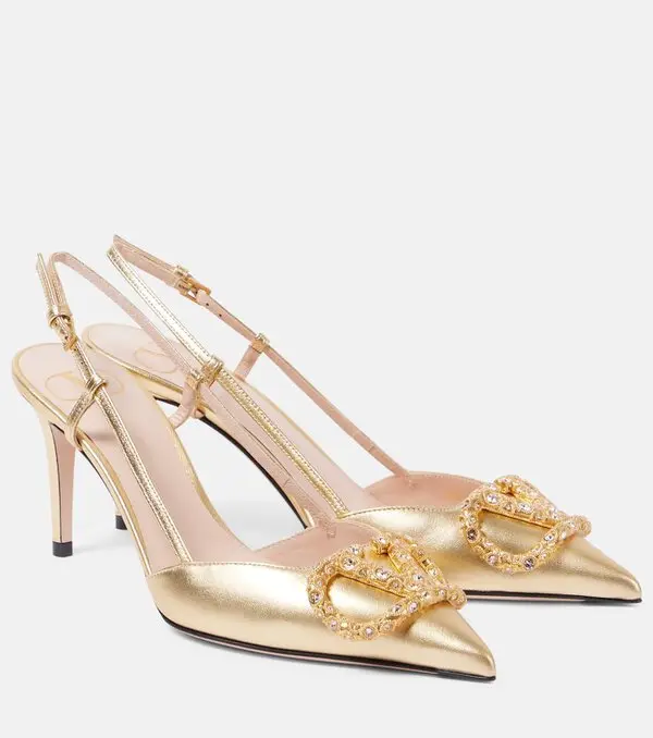 Valentino Garavani Vlogo Signature Leather Pumps - Gold