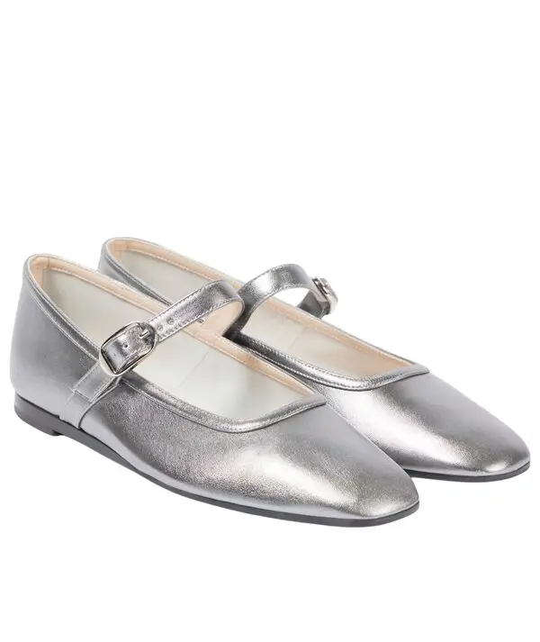 Le Monde Beryl Beryl Metallic Leather Mary Jane Flats - Silver