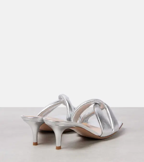 GIANVITO ROSSI Amour Metallic Leather Mules - Silver