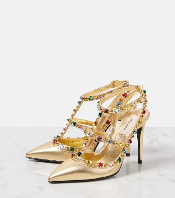 Valentino Garavani Rockstud 100 Embellished Leather Pumps