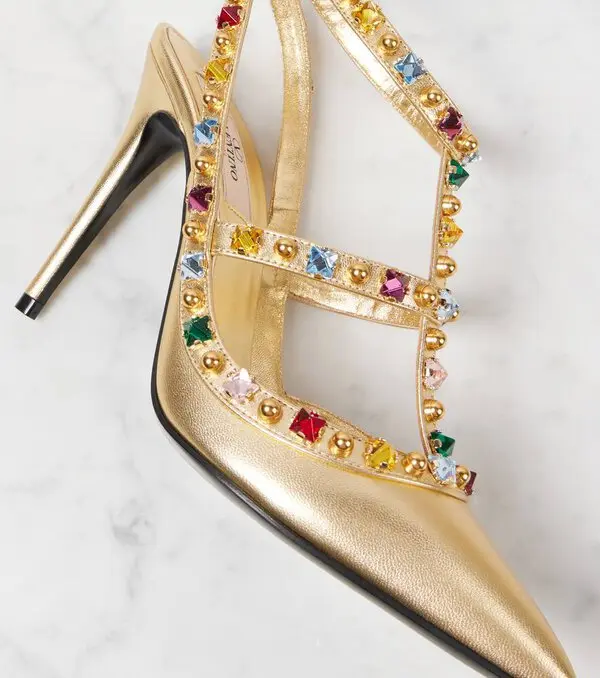 Valentino Garavani Rockstud 100 Embellished Leather Pumps