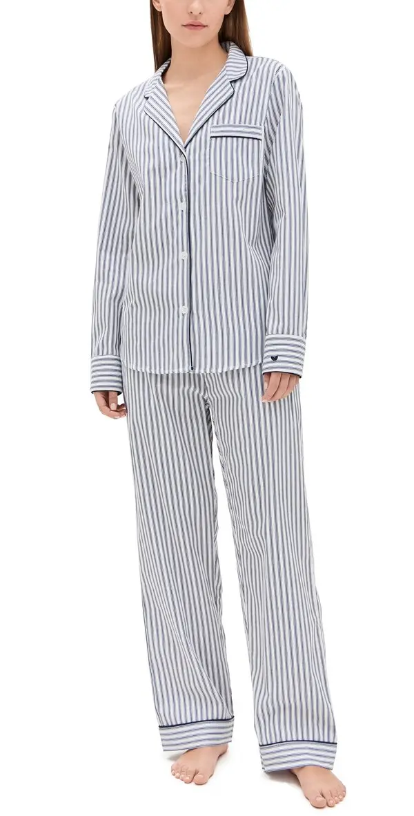 PETITE PLUME French Ticking Twill Pajama Set - White/navy