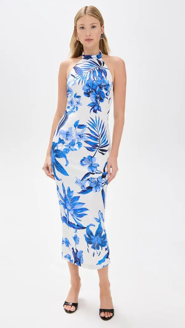 Rococo Sand Floral Print Midi Dress In White Blue - 80% Off | Editorialist