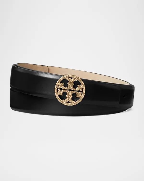 Tory Burch Miller Pave Logo Leather Belt - Black