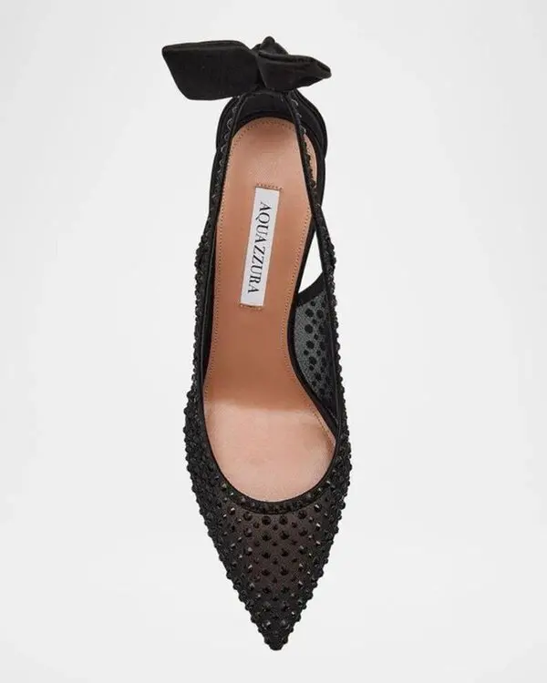AQUAZZURA Crystal-embellished Satin And Mesh Pumps - Black