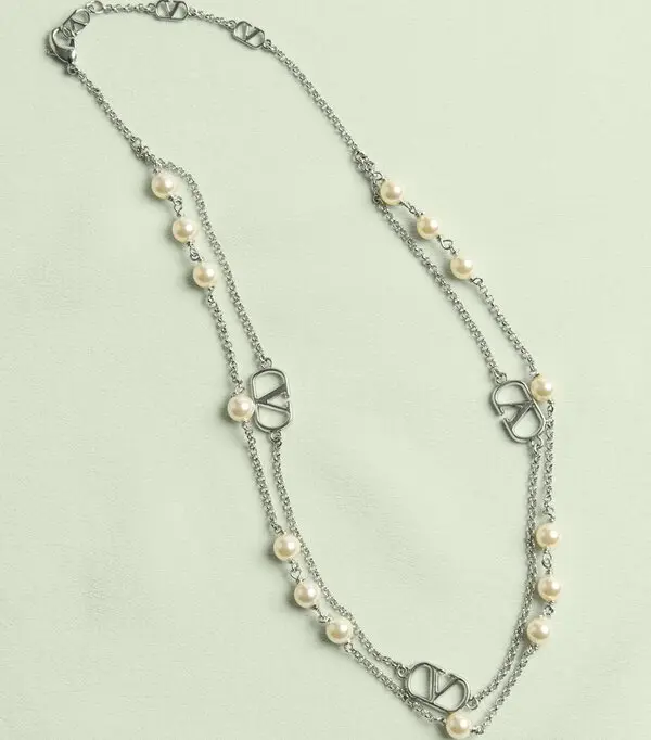 Valentino Garavani Faux Pearl Vlogo Necklace
