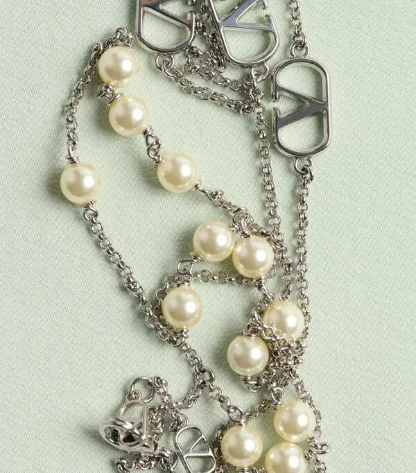 Valentino Garavani Faux Pearl Vlogo Necklace