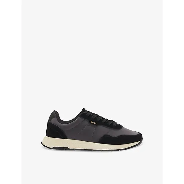 BOSS Brand-print Woven Low-top Trainers - Charcoal