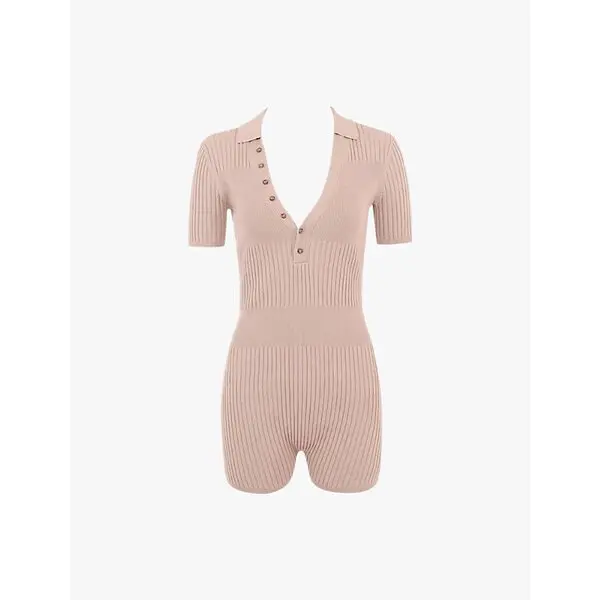 MISTRESS ROCKS Ribbed-knit Open-back Playsuit - Beige