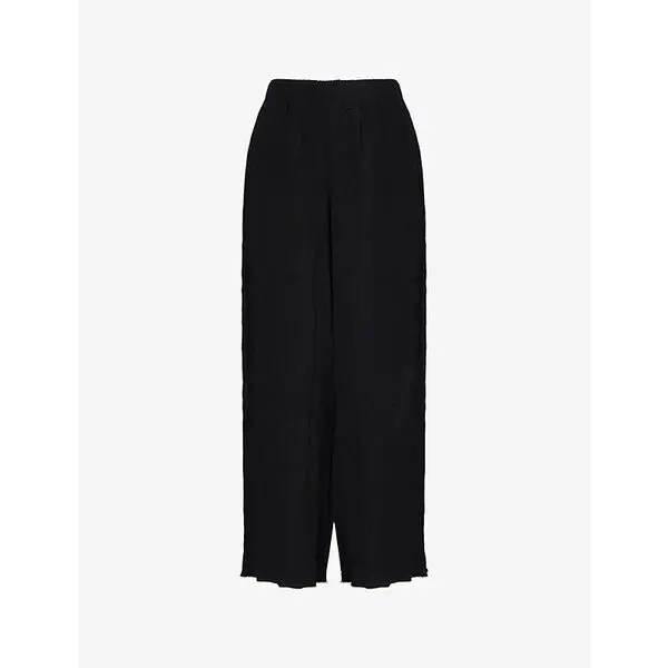 Lounge Crinkle-effect Ruffle-hem Woven Pyjama Trousers - Black