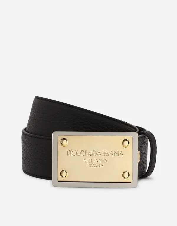 Dolce & Gabbana Grainy Calfskin Belt - Black