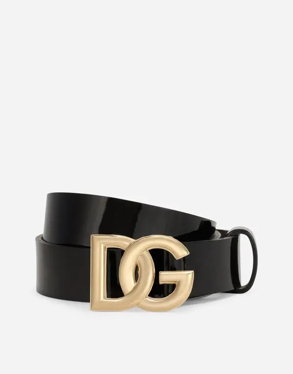 Dolce & Gabbana Patent Leather Belt With Dg Logo - Black