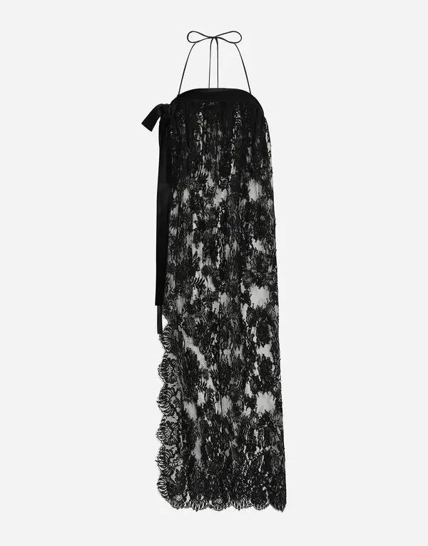 Dolce & Gabbana Calf-length Chantilly Lace Dress With Satin Details - Black