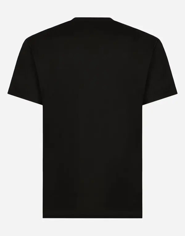 Dolce & Gabbana Cotton V-neck T-shirt With Branded Tag - Black