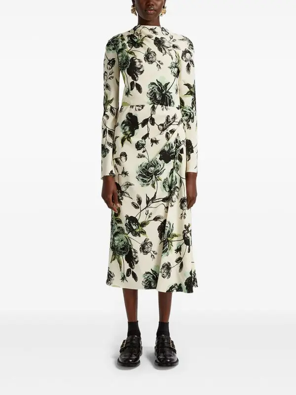 Erdem Draped Long-sleeve Midi Dress