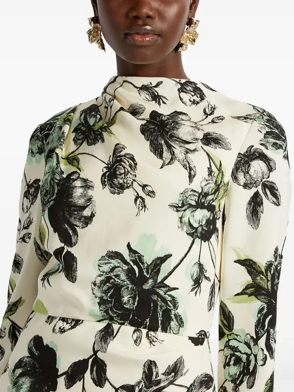 Erdem Draped Long-sleeve Midi Dress