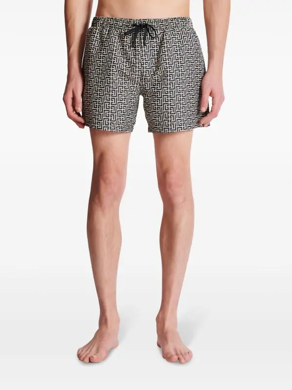 Balmain Pb Labyrinth-print Swim Shorts