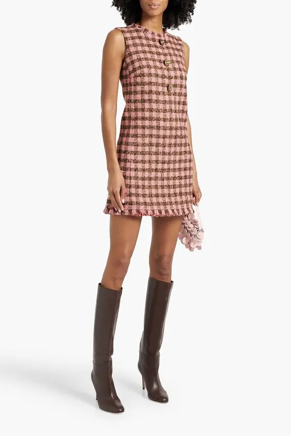 Oscar De La Renta Checked Wool-blend Tweed Mini Dress