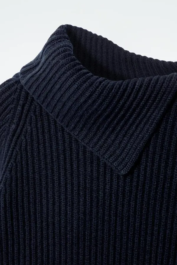 Cos Wrap-collar Rib-knitted Wool Dress