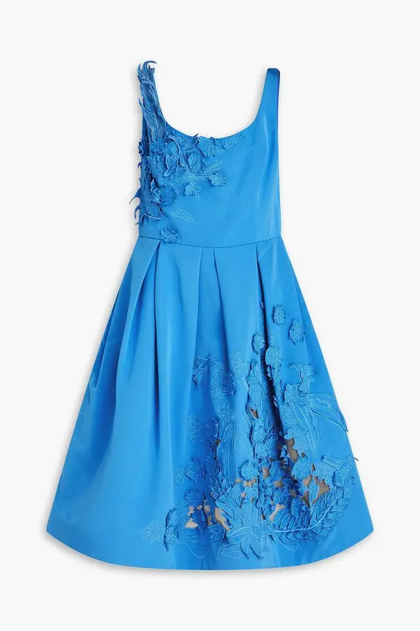 Oscar De La Renta Laser-Cut AppliquD Taffeta Dress In Azure - 75% Off |  Editorialist