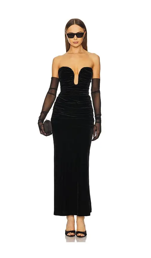 Bardot Elvira Velvet Maxi Dress - Black