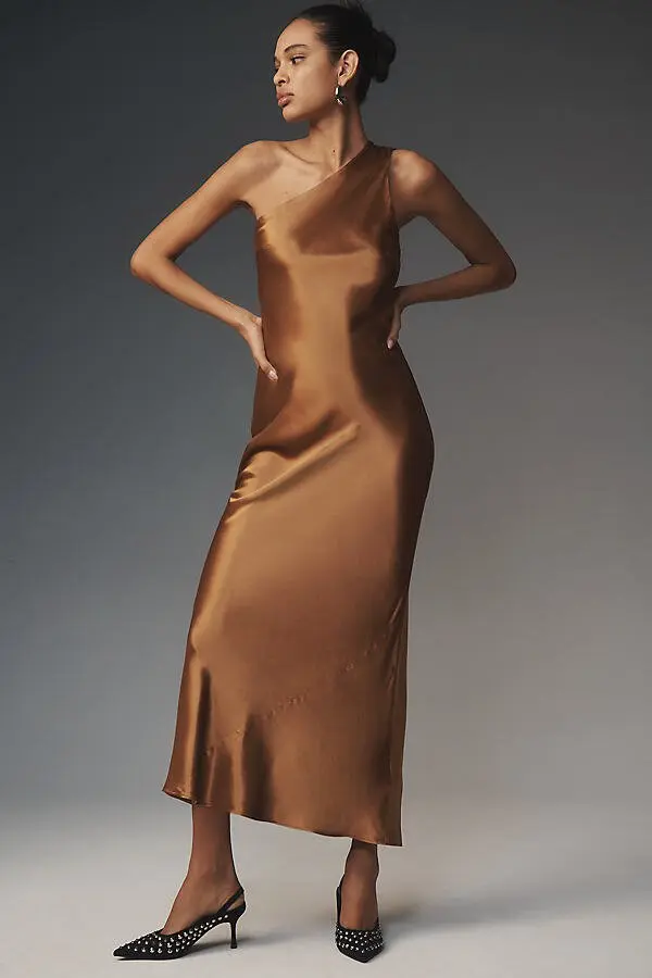 Anthropologie One-Shoulder Slim Maxi Dress - Brown | Editorialist