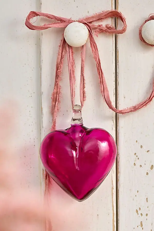 TERRAIN Recycled Glass Heart Ornament - Pink