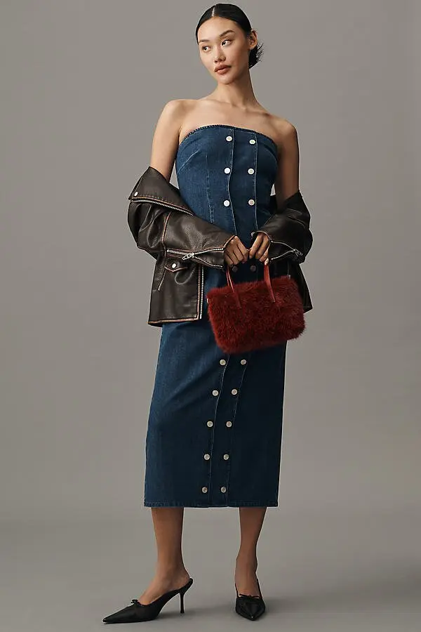 Mare Mare Strapless Buttondown Denim Dress In Blue - 32% Off | Editorialist