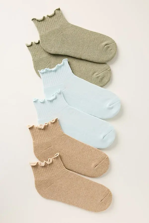 DAILY PRACTICE BY ANTHROPOLOGIE Athletic Ruffle Socks Set Of 3 - Khaki/light Blue/moss